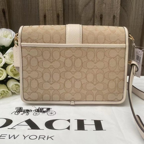 Coach | Bags | Coach Lonnie Crossbody Khaki Signature Jacquard Chalk ...